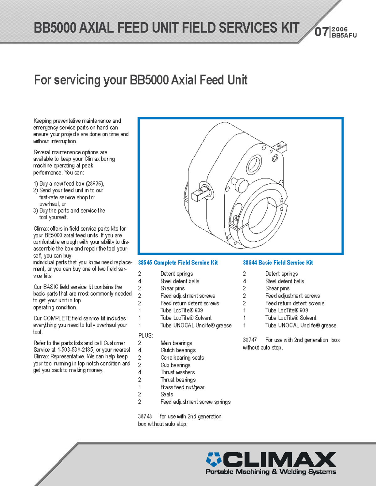 BB5AFU-E - equipo - BB5000 axial feed unit field services kit for ...