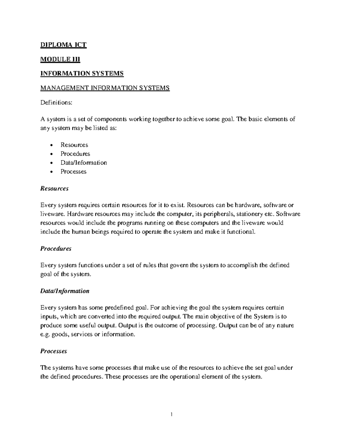 MIS for DICT notes - DIPLOMA ICT MODULE III INFORMATION SYSTEMS ...