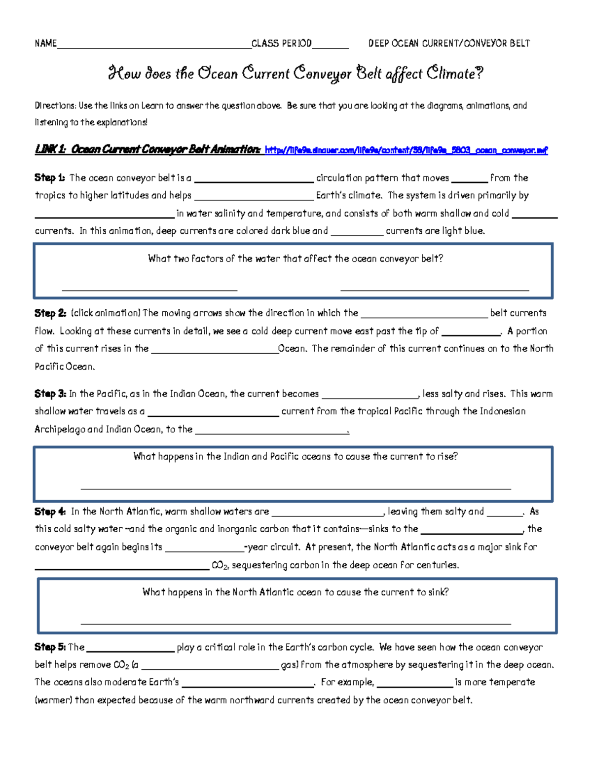 Deep Ocean Current Student Sheet - Webquest TPT with key - NAME CLASS ...