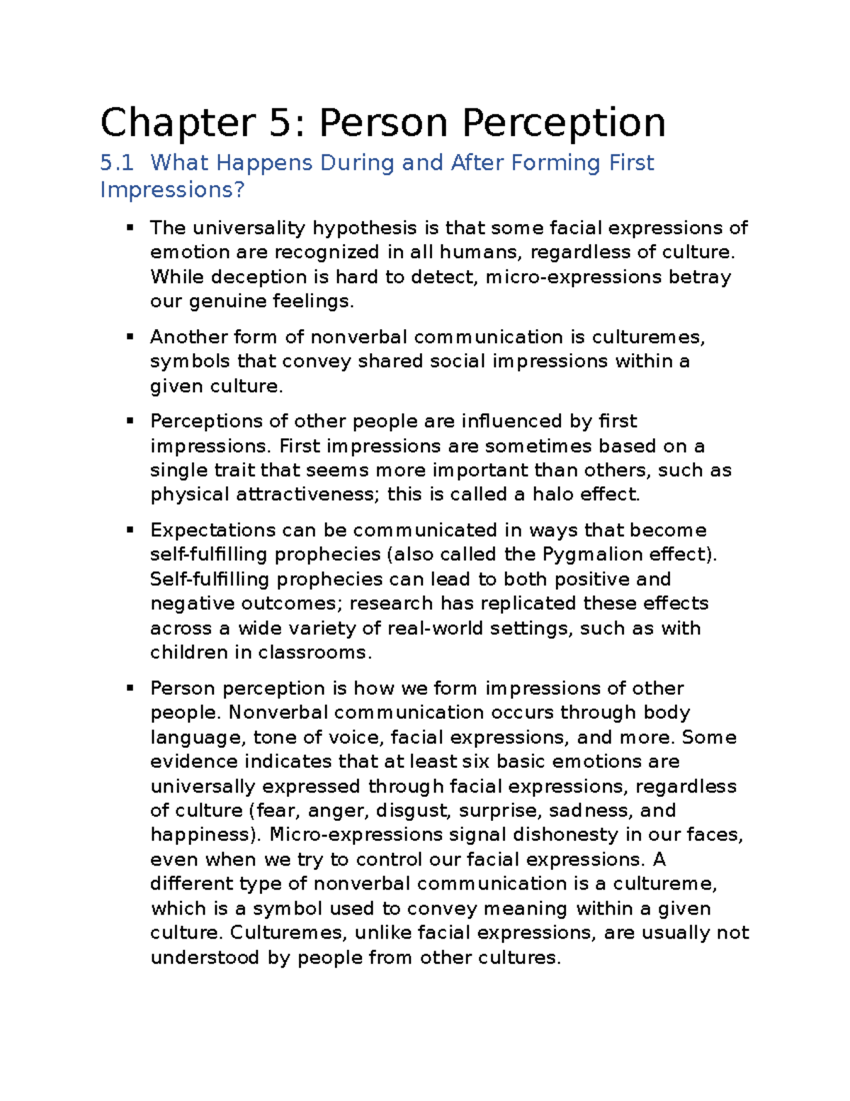 Social Psychology Chapter 5 Notes - Chapter 5: Person Perception 5 What ...