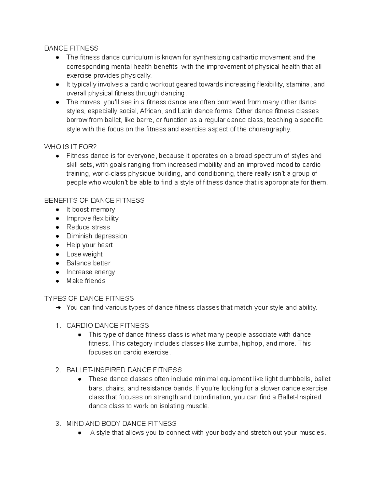 Dance-Fitness - Notes in Dance fitness - DANCE FITNESS The fitness ...