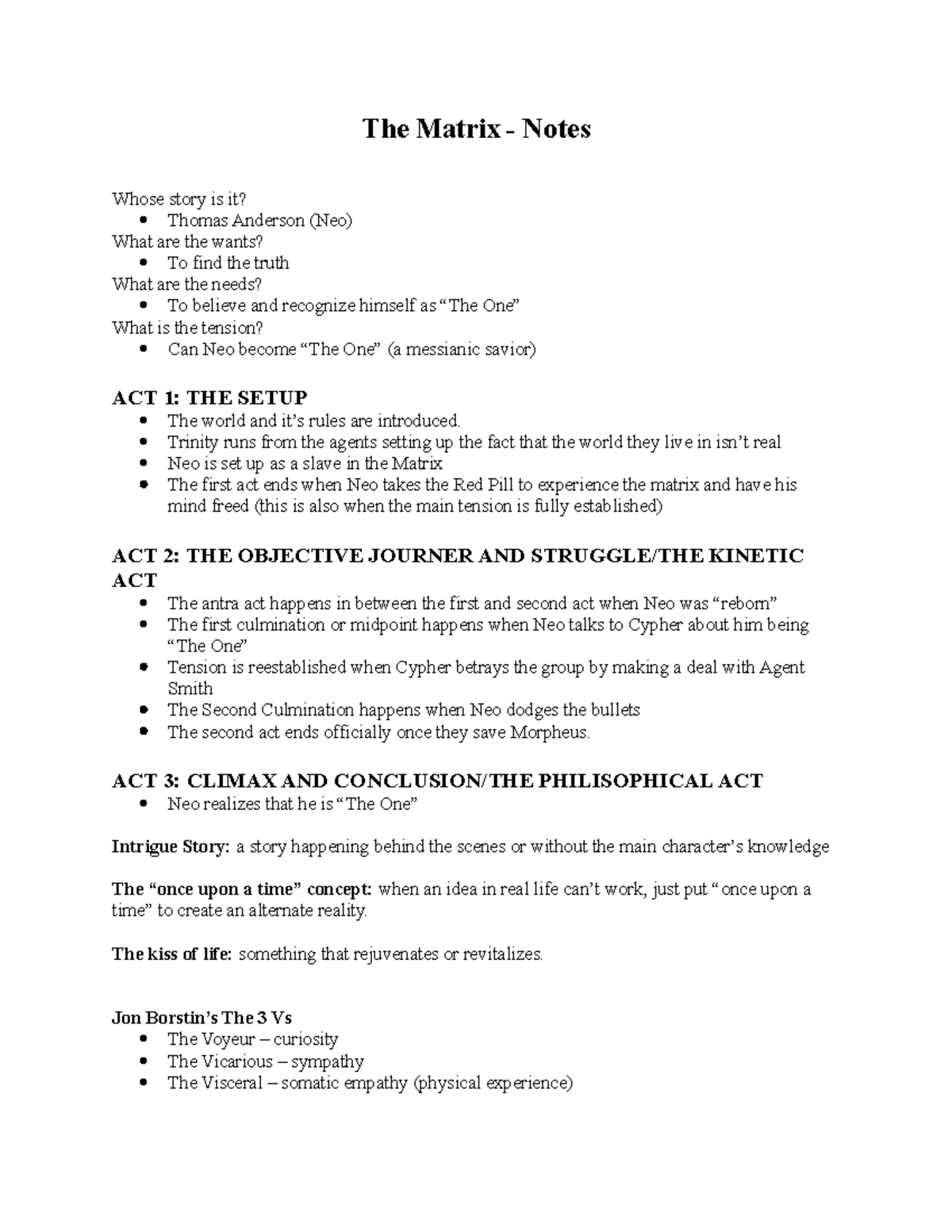 The Matrix - Notes - The Matrix - Notes Whose story is it? Thomas ...