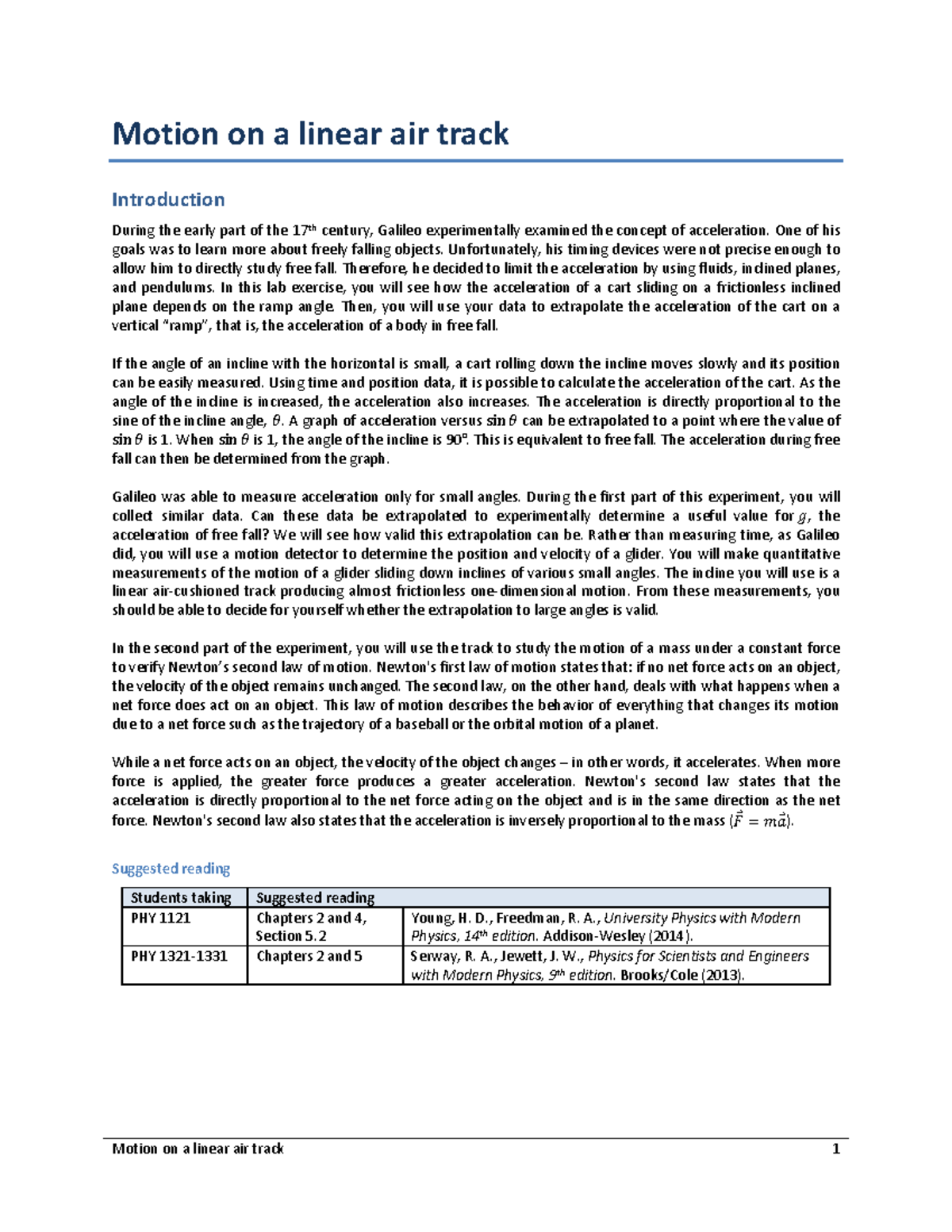 Motion on a linear air track - manual - Motion on a linear air track ...