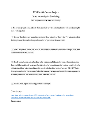 ISYE 6501 - Georgia Tech - Intro to Analytics Modeling - Studocu