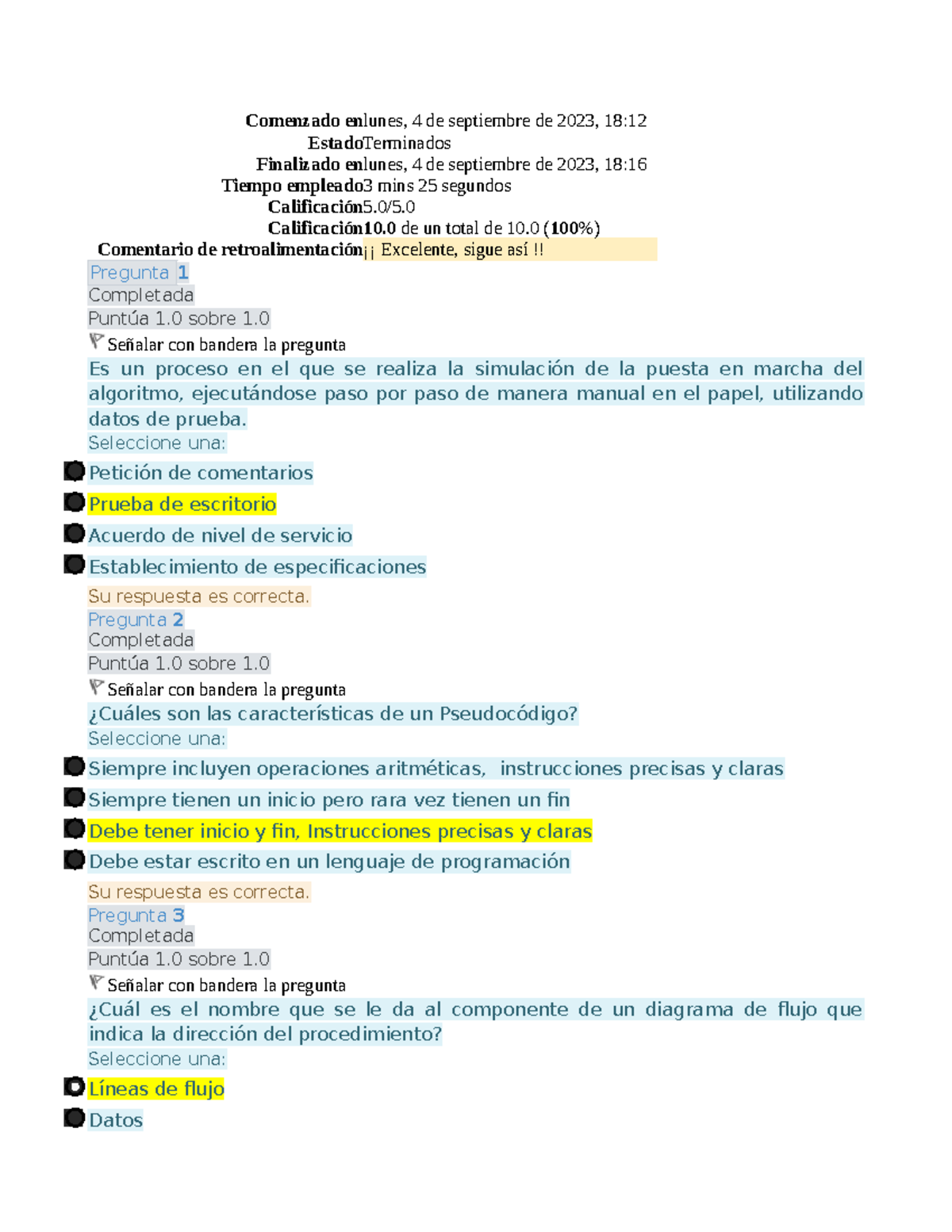 Programación estructurada semana 1 - Comenzado enlunes, 4 de septiembre de 2023, 18: - Studocu
