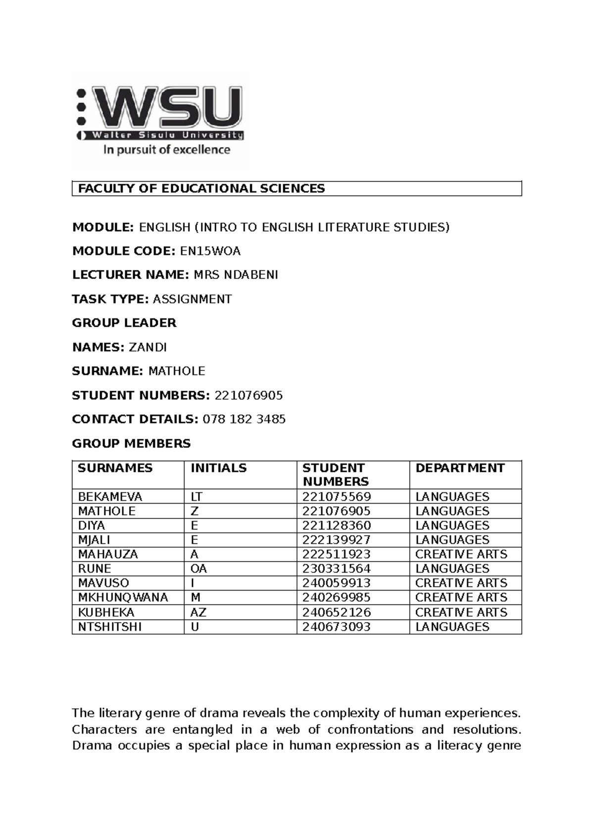 English 1 - FACULTY OF EDUCATIONAL SCIENCES MODULE: ENGLISH (INTRO TO ...