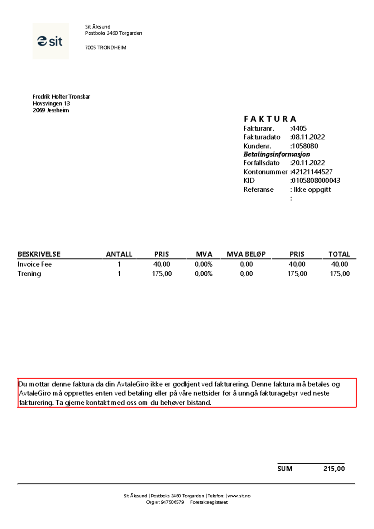 Klassenotat for breddeidrett - Sit Ålesund Postboks 2460 Torgarden 7005 ...
