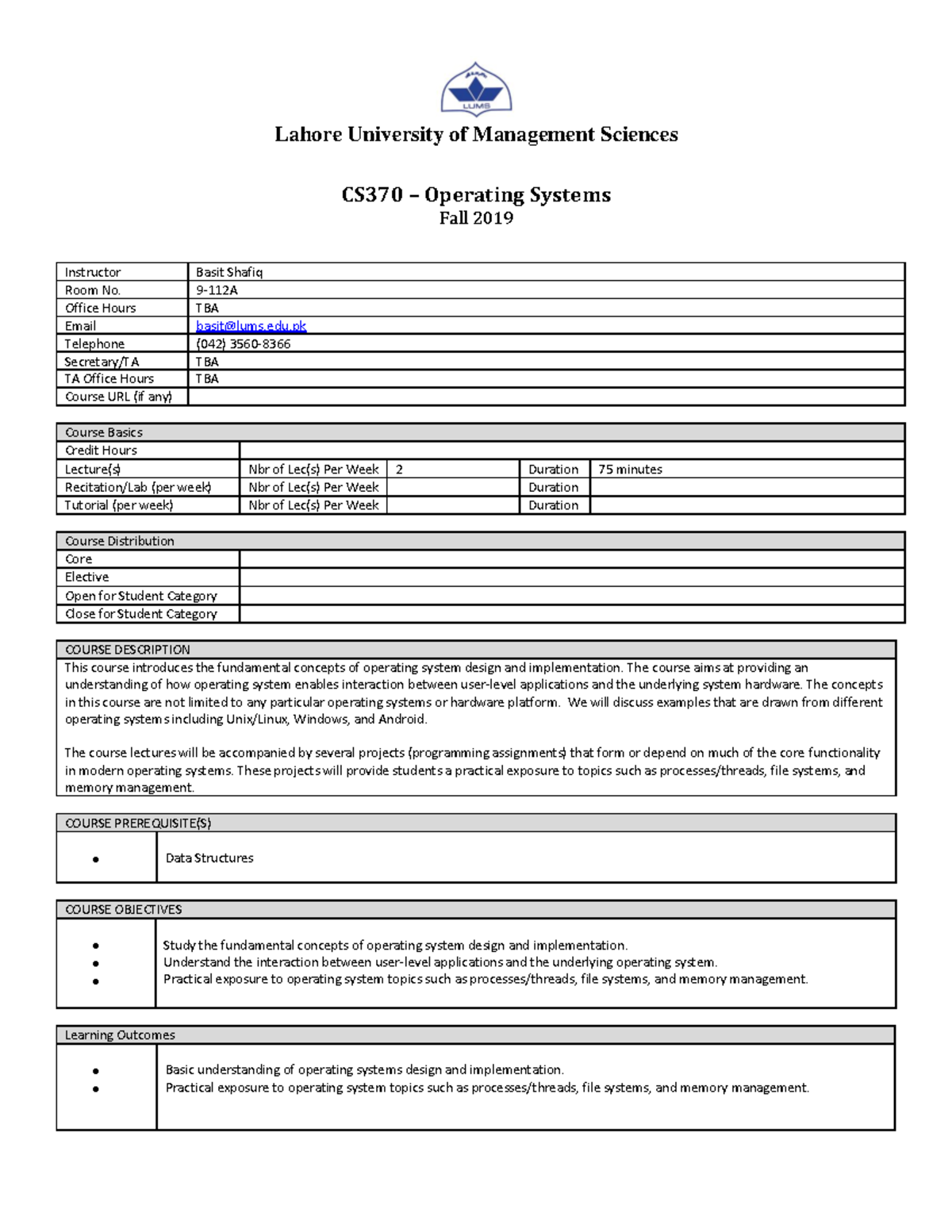 CS370; Operating Systems; - Lahore University of Management Sciences ...
