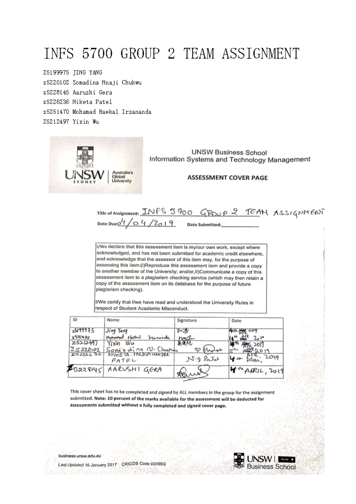 INFS 5700 Group 2 Assignment - INFS 5700 GROUP 2 TEAM ASSIGNMENT Z5199975 JING YANG z5220102 ...