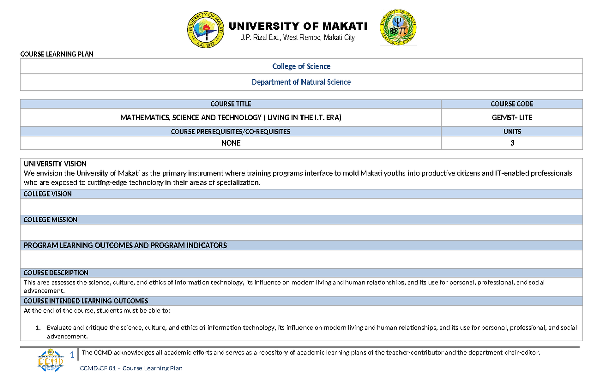 CCMD - NANANANANA - J. Rizal Ext., West Rembo, Makati City COURSE ...