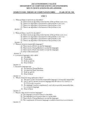 CS8501 - Theory OF Computation Question Bank with Answers - CS8501 ...