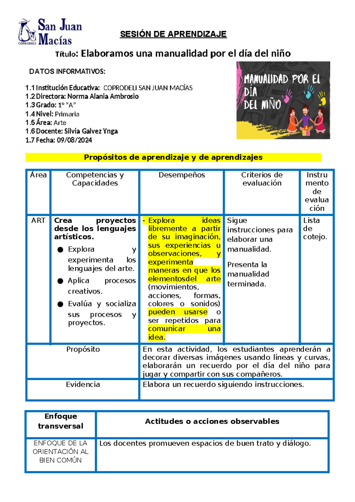 1° Sesión DÍA 5 ART Elaboramos UNA Manualidad Sobre EL DÍA DEL NIÑO MISS Silvia Galvez YNGA ...