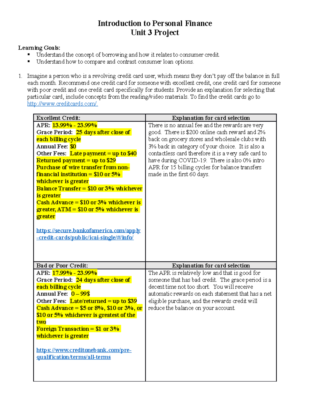 Unit 3 Project - Introduction to Personal Finance Unit 3 Project ...