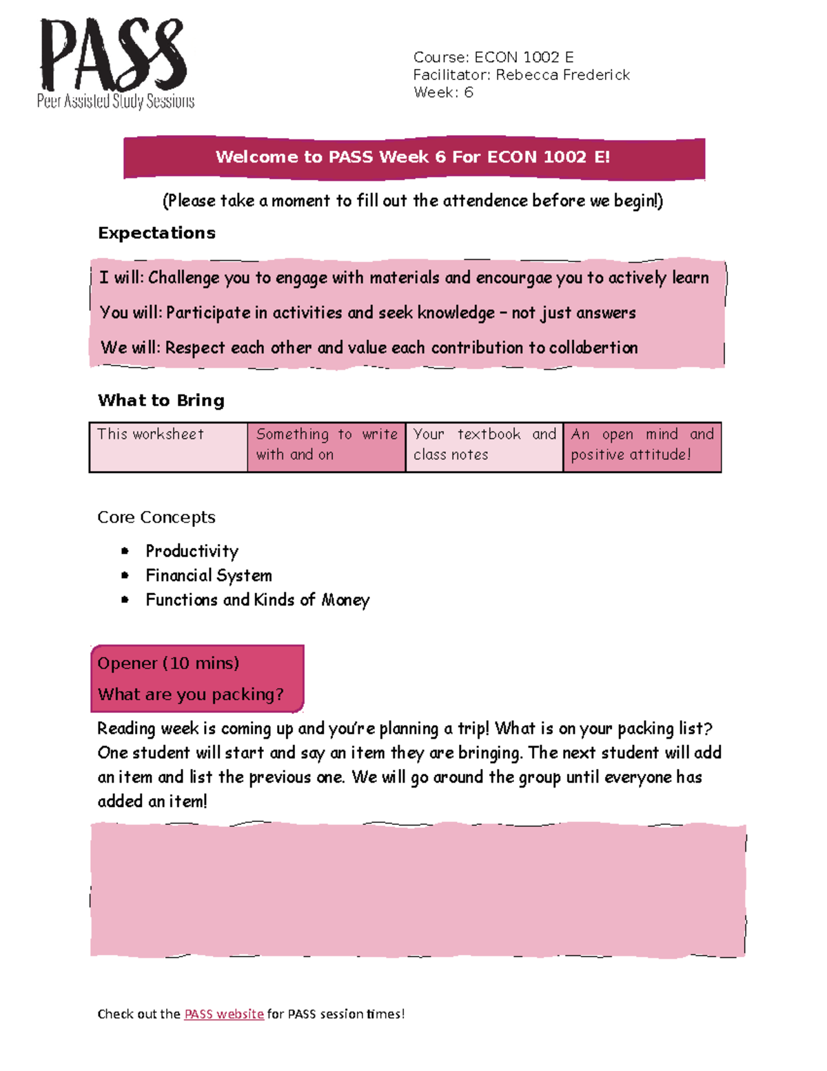 PASS Worksheet ECOR 1047 - Facilitator: Rebecca Frederick Week: 6 ...