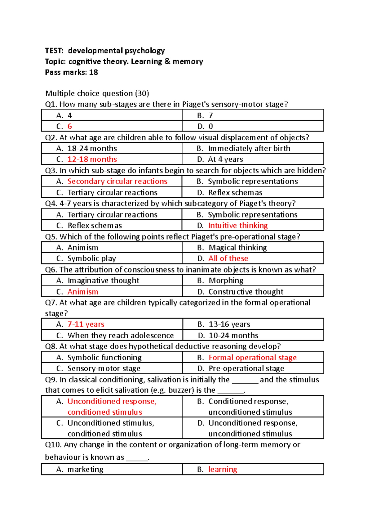 Test dev piaget theory - easyt - TEST: developmental psychology Topic ...
