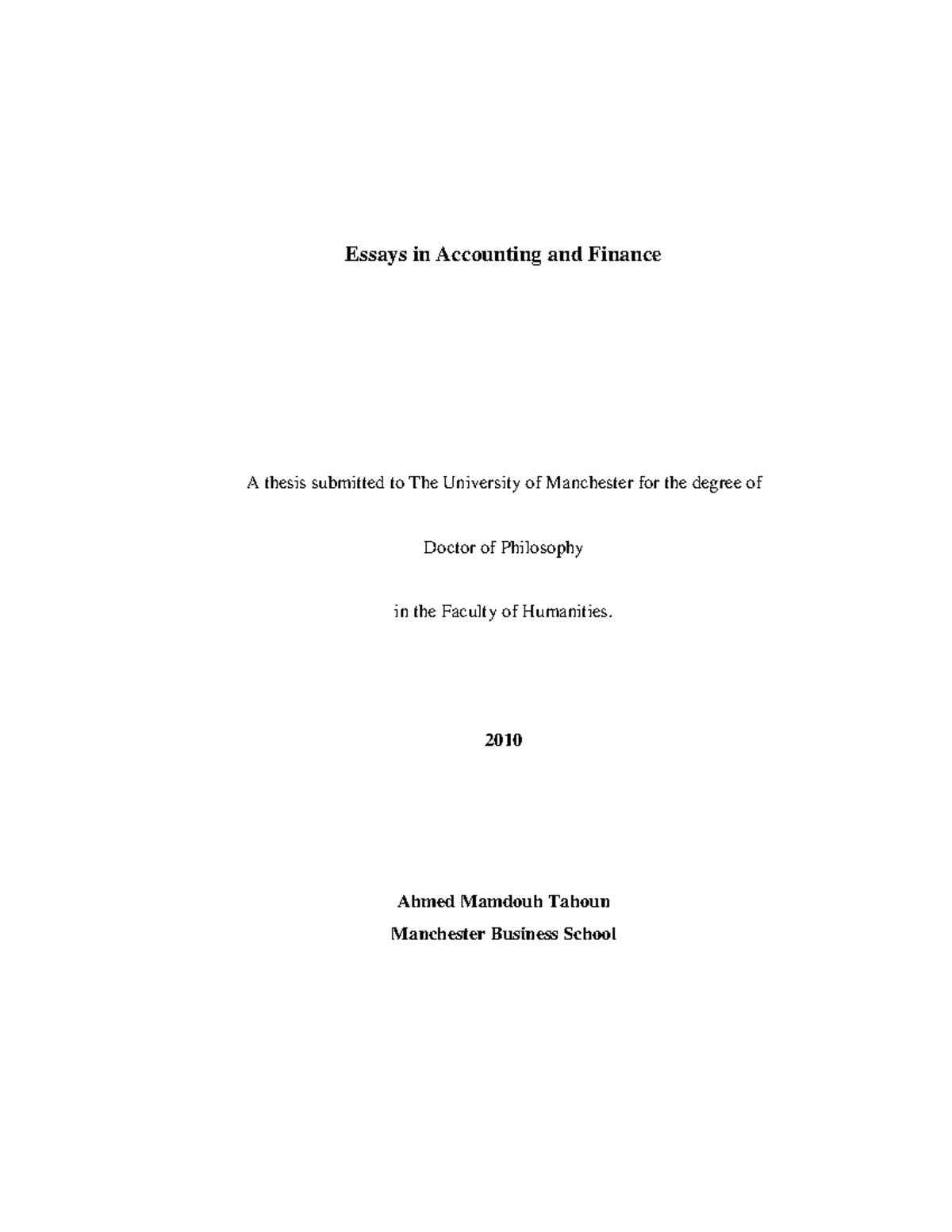 Essays in Accounting and Finance by AM Tahoun - Essays in Accounting and Finance A thesis ...
