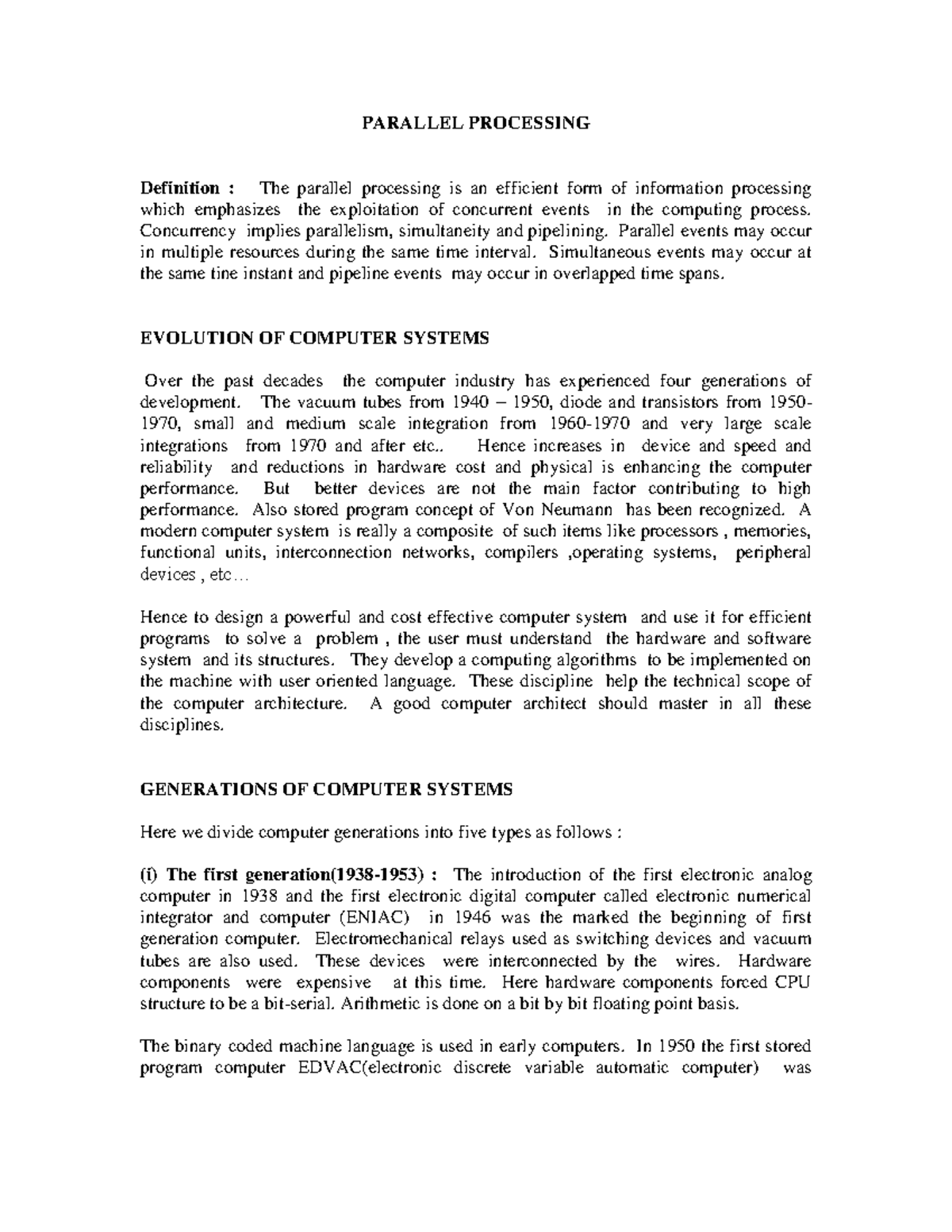 6757 Parallel Processing Introduction - PARALLEL PROCESSING Definition : The parallel processing ...