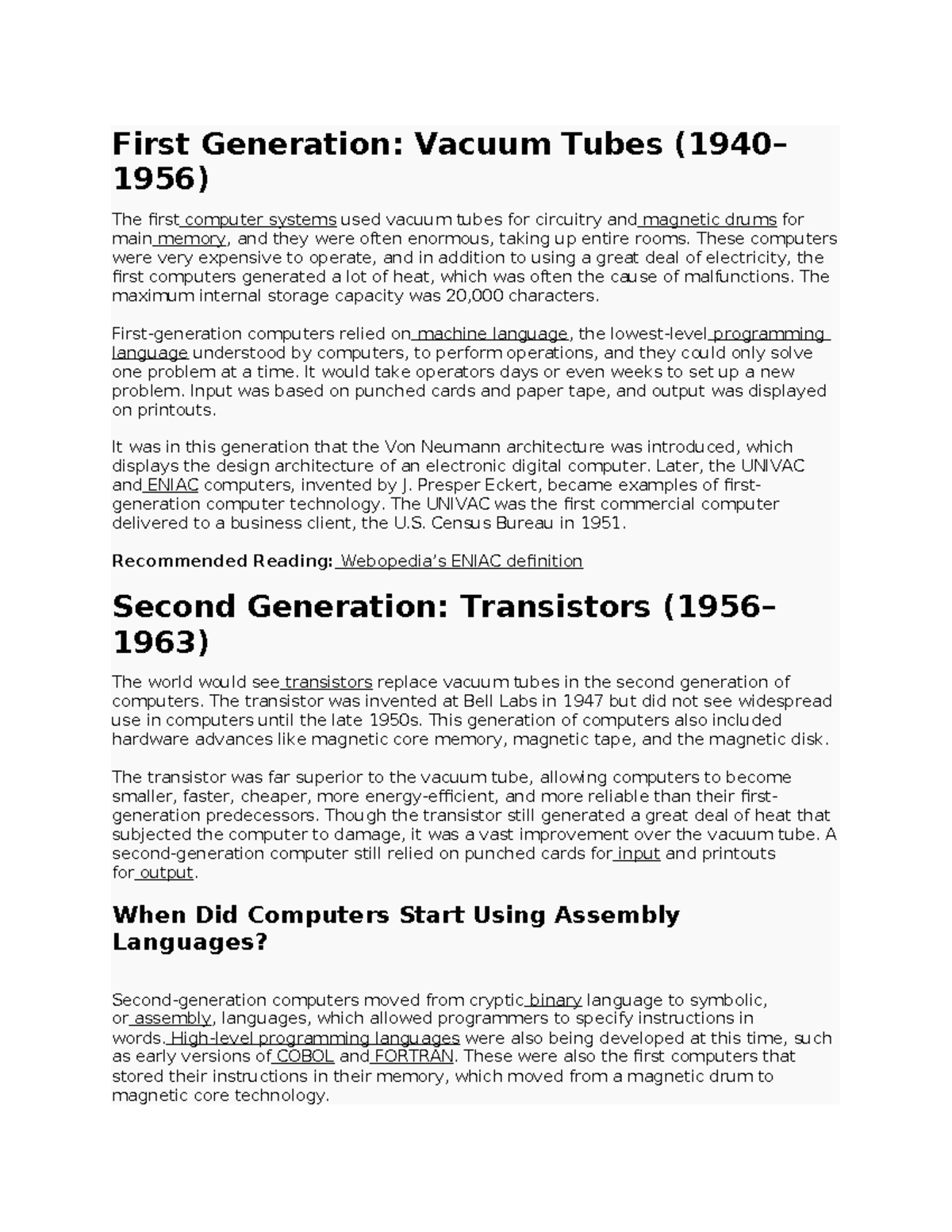 Five Generation of computer - First Generation: Vacuum Tubes (1940 ...