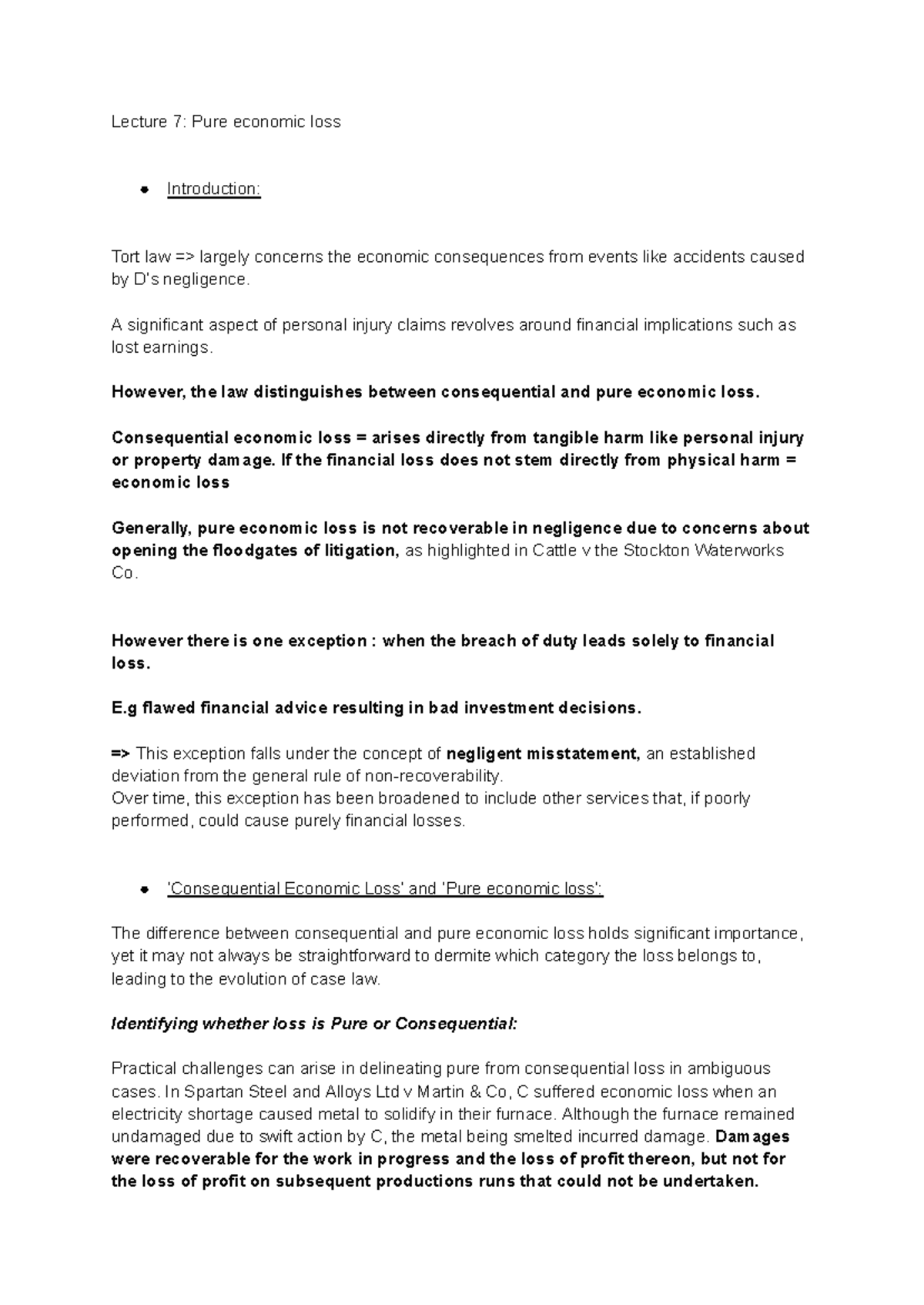 Lecture 7: Pure economic loss - A significant aspect of personal injury ...