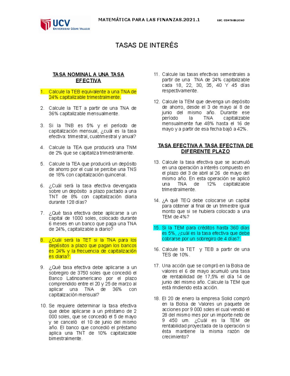 01. Trabajo DE AULA Valor DEL Dinero EN EL Tiempo TASA DE Interes ...