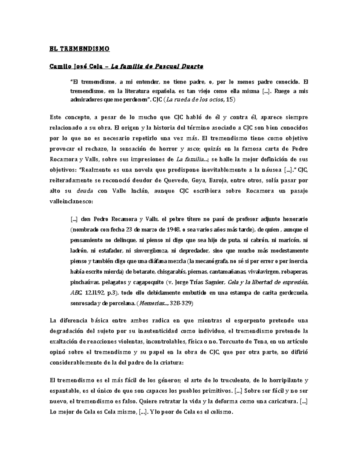 2. El Tremendismo - apuntes segundo bach - EL TREM ENDISM O Cam ilo ...