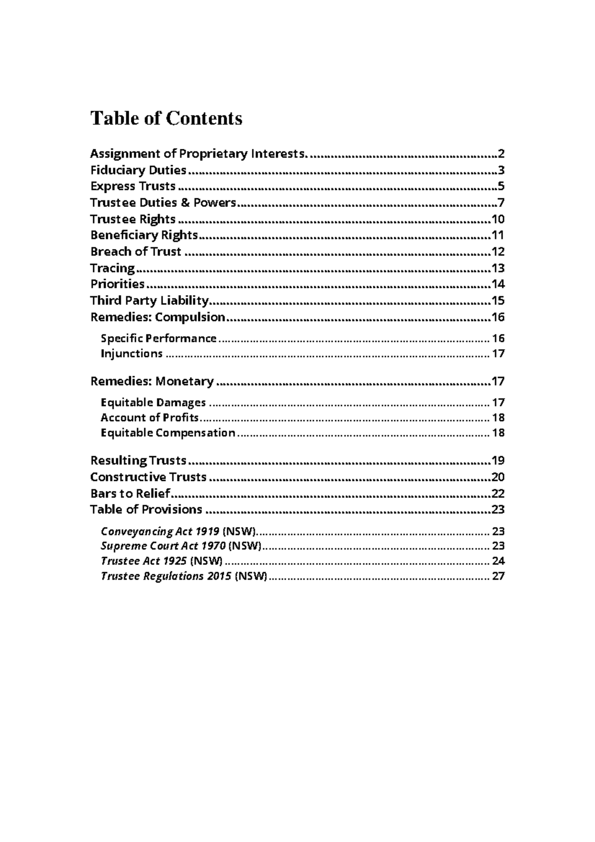 Hd equity trusts exam notes case list 1 - Table of Contents Assignment ...