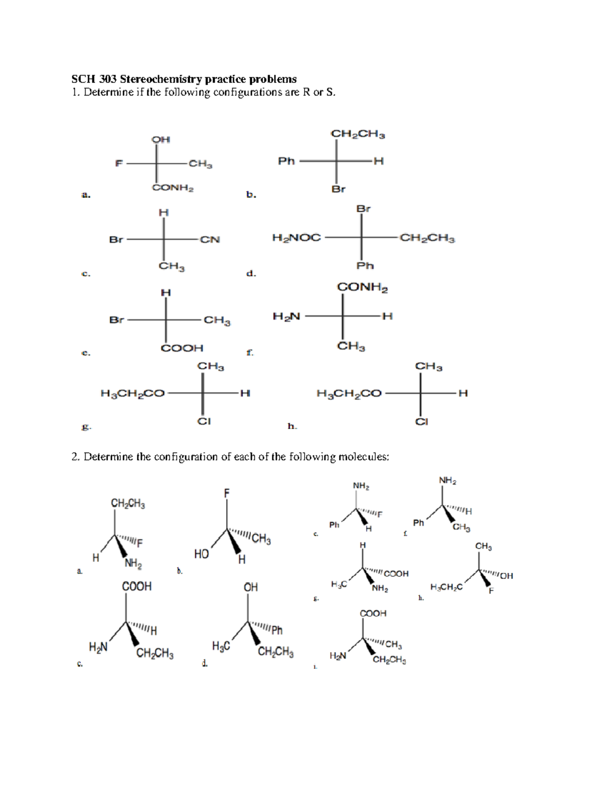 SCH 303 Stereochemistry practice problems - Bsc (Biochedmistry) - SCH ...