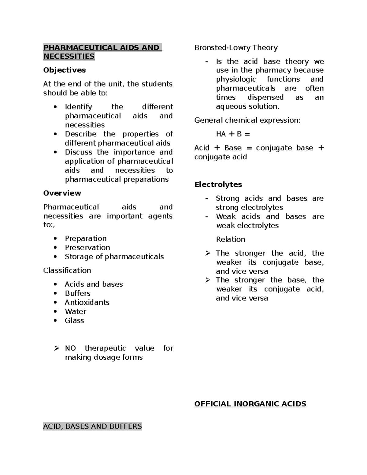 Pharmaceutical AIDS AND Necessities Incomplete Notes Temporary ...