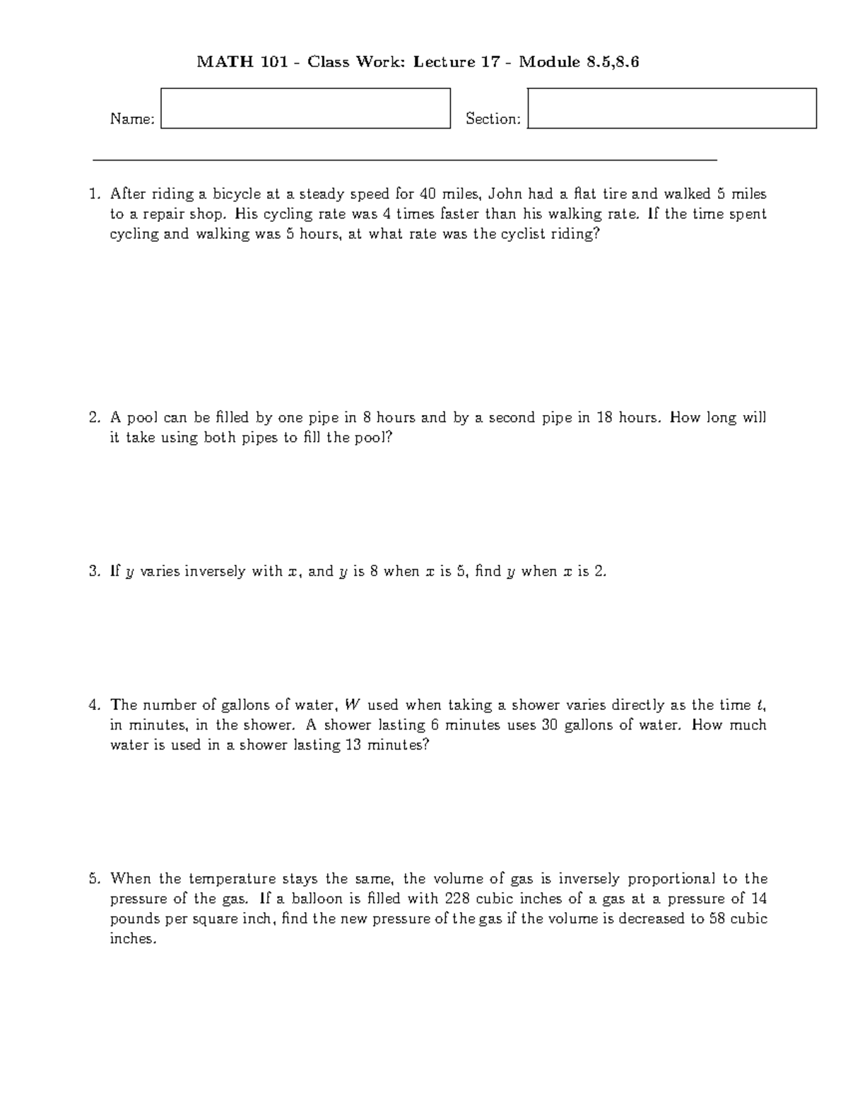 Math101 Fall2022 Lecture 17 Classwork Math 101 Class Work Lecture 17 Module 88 Name 2235