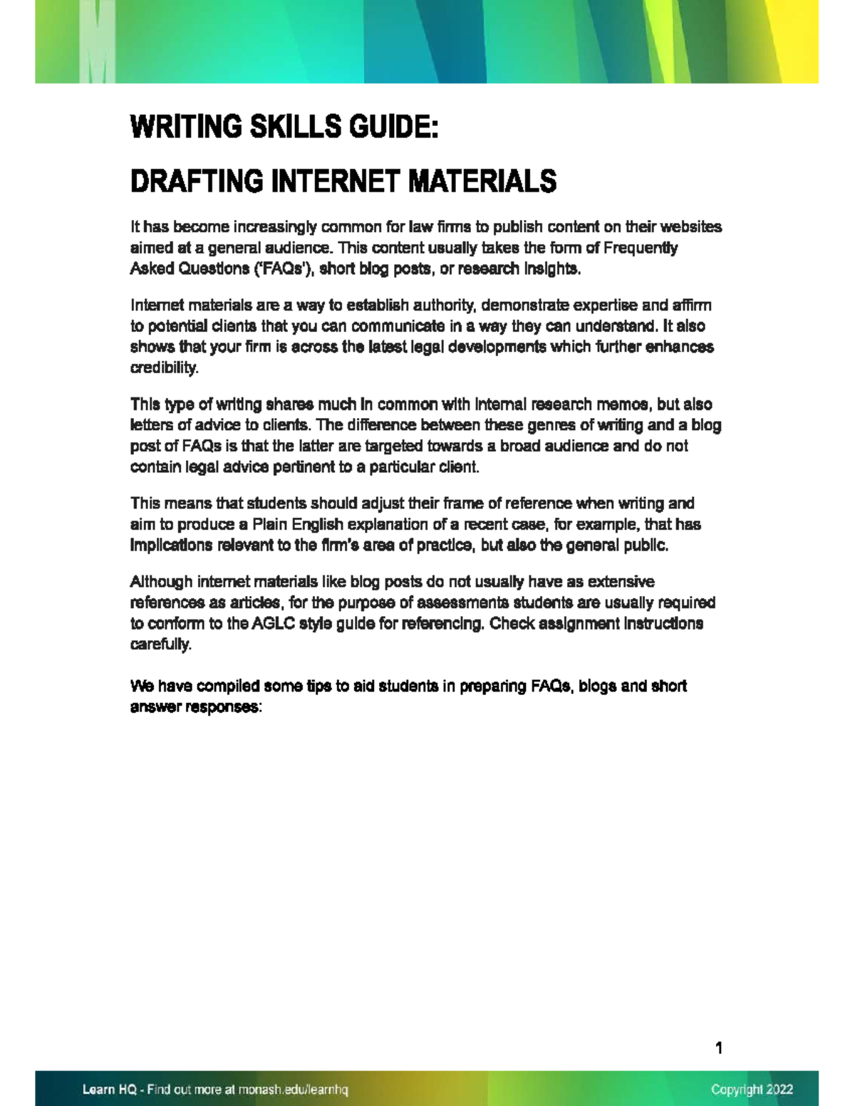 Drafting Internet Materials Tips and Examples - WRITING SKILLS GUIDE ...