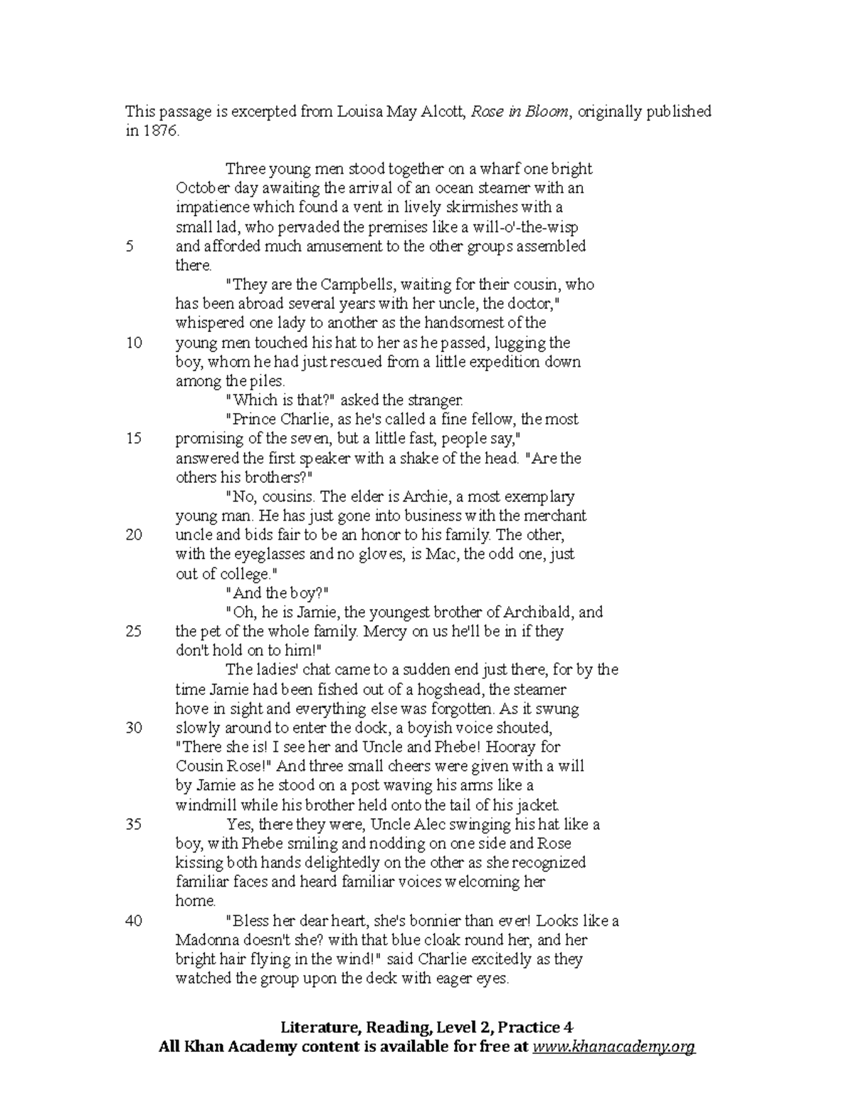 Literature, Reading, Level 2, Practice 4 - This passage is excerpted ...