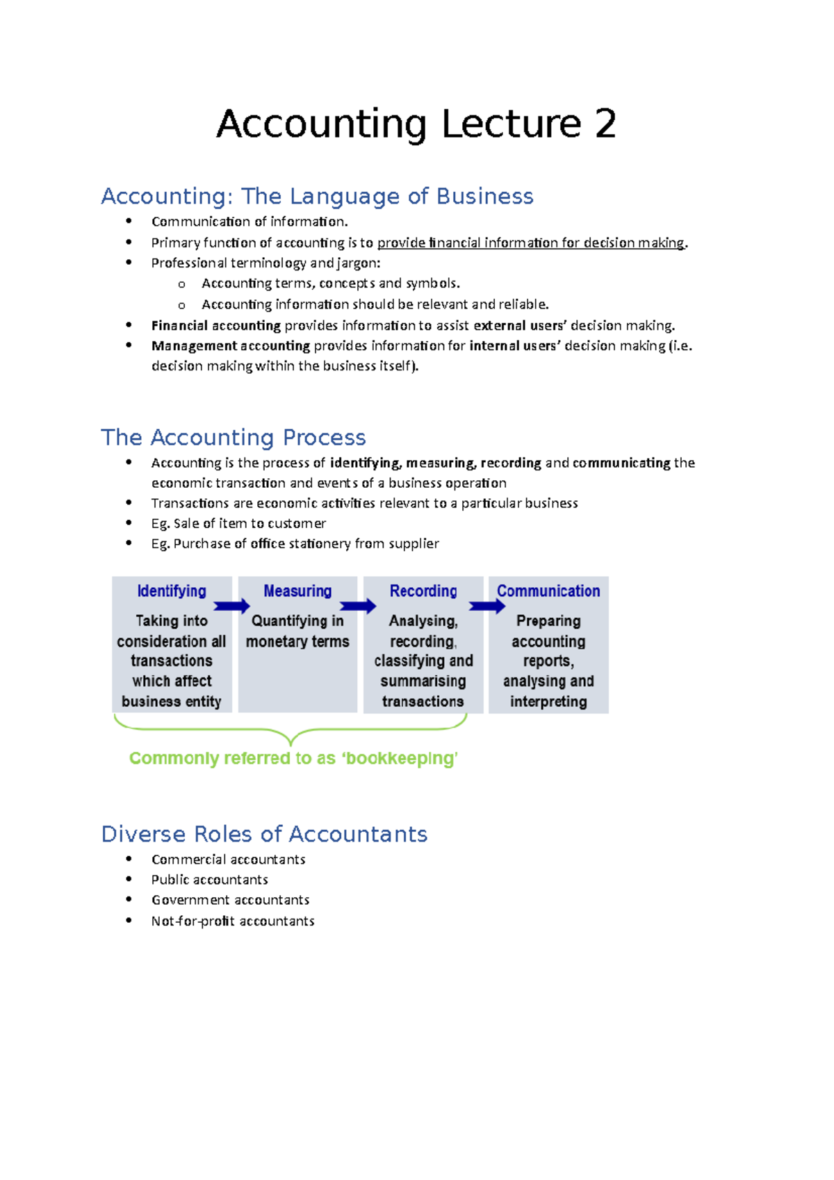 Accounting Lecture 2 - week 2 - Accounting Lecture 2 Accounting: The ...