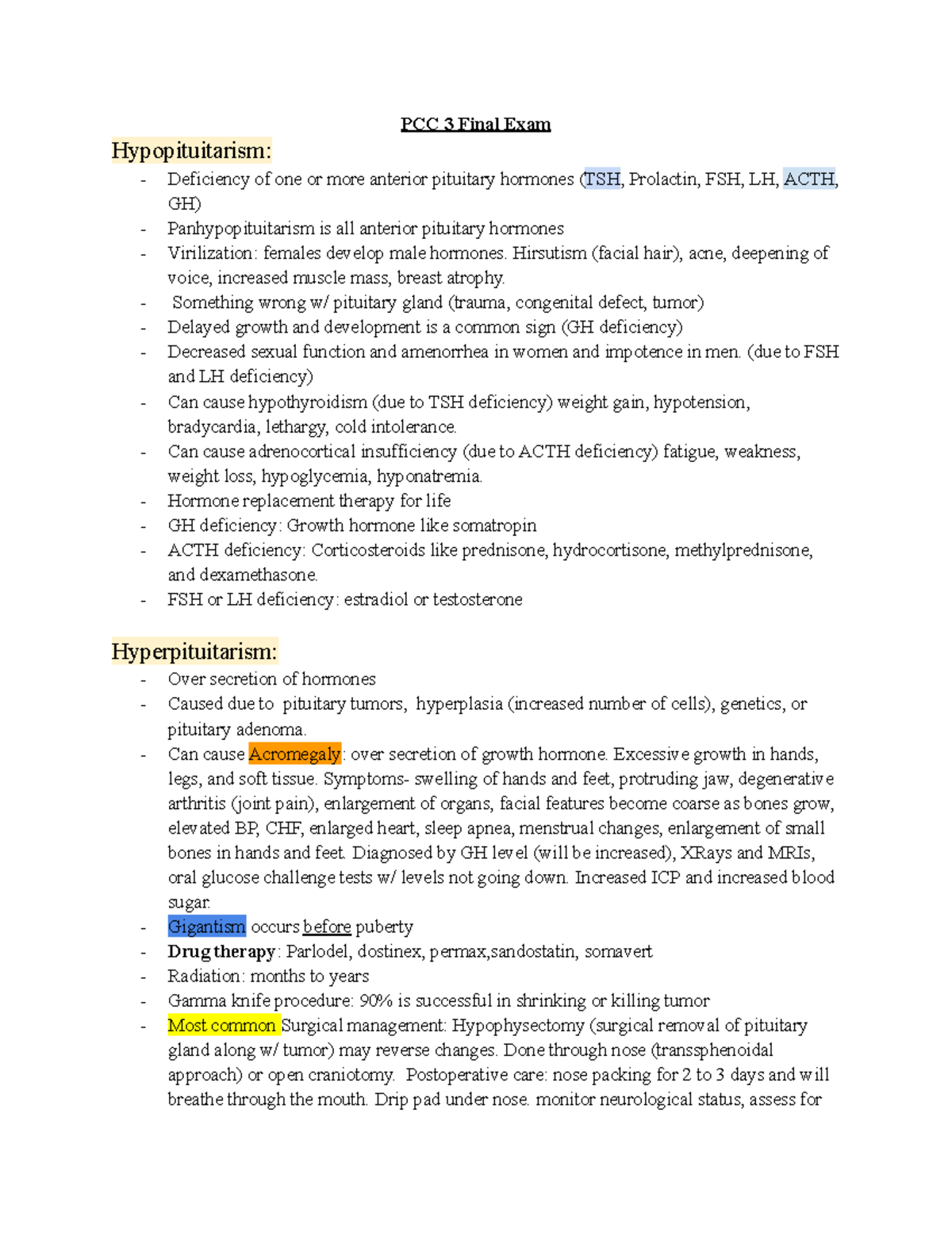 PCC 3 Final Exam - notes on endocrine system w/ practice questions ...