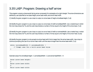 [Solved] 335 LAB Program Drawing a half arrow This program outputs a ...