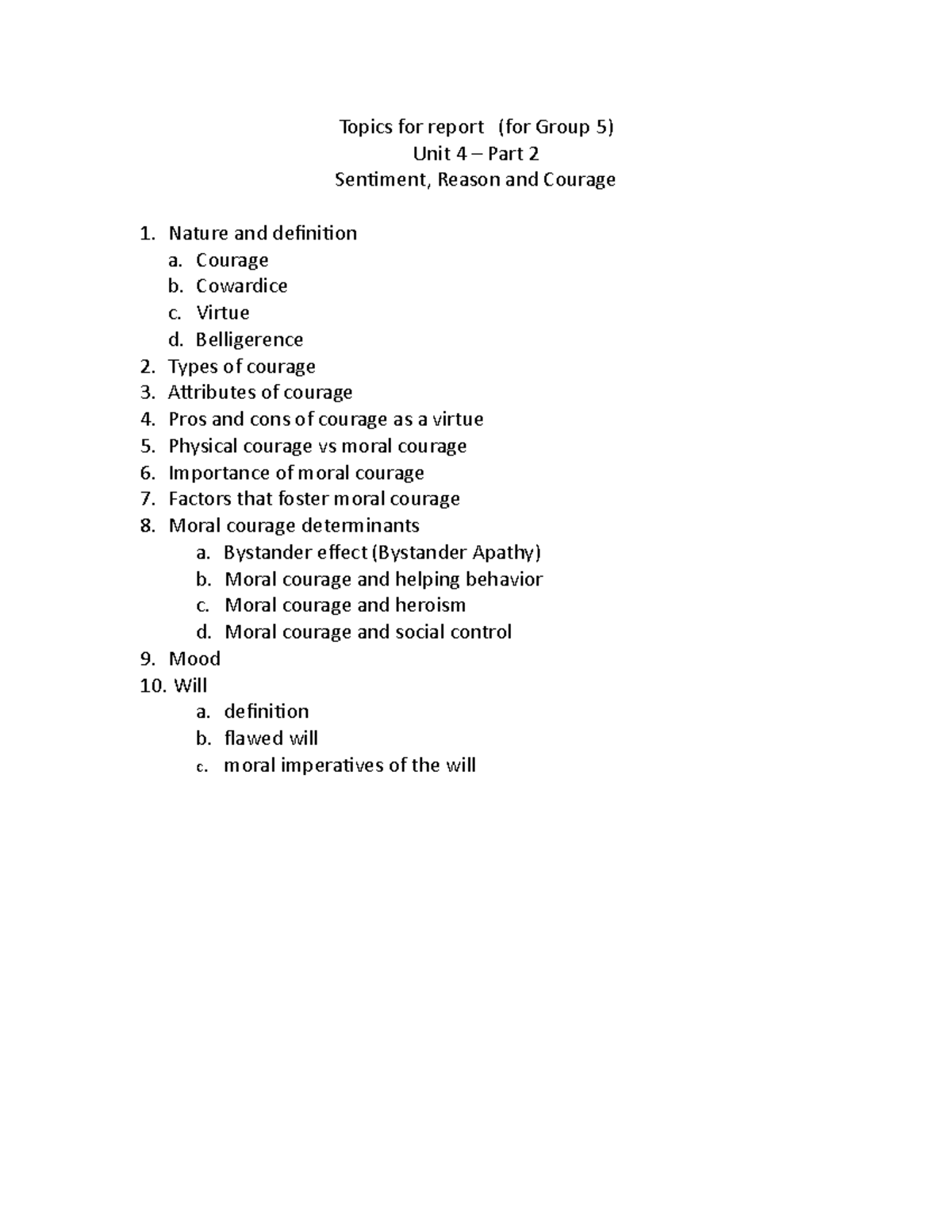 Topics for report Group 5 - Topics for report (for Group 5) Unit 4 ...