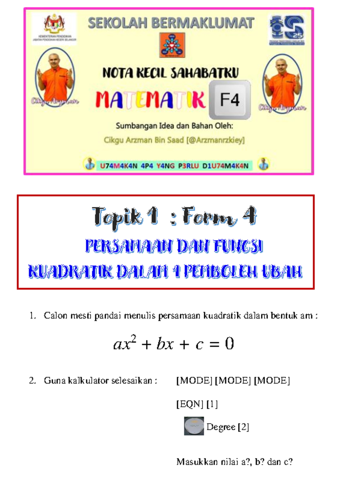NOTA Kecil MATH T4 - nota math spm - 1. Calon mesti pandai menulis ...