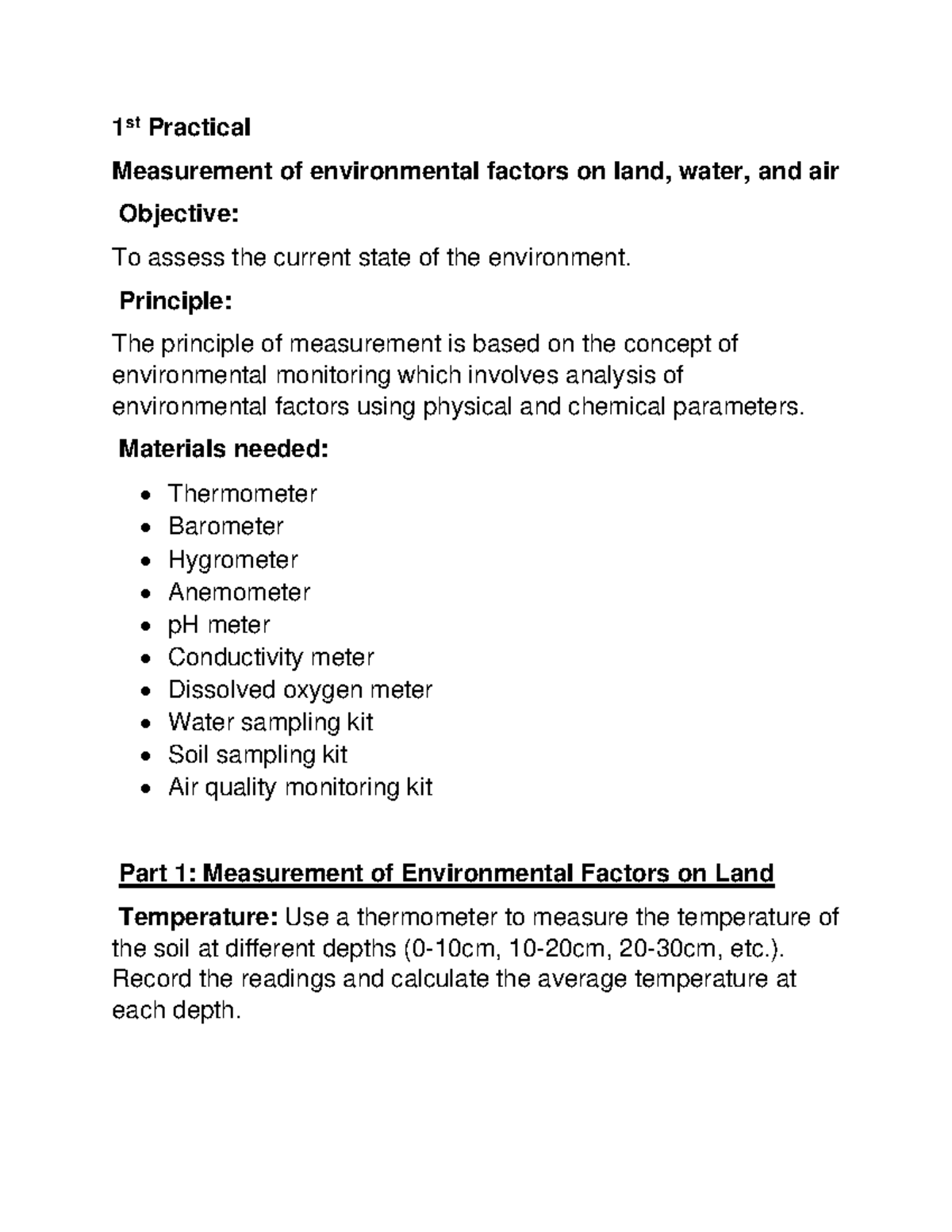 Animal Ecology Practicals - 1 st Practical Measurement of environmental ...