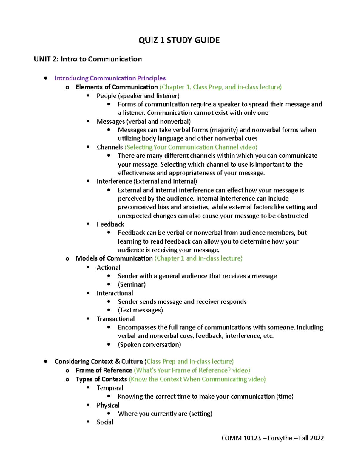 Quiz 1 Study Guide F22 Ethan - QUIZ 1 STUDY GUIDE UNIT 2: Intro to ...