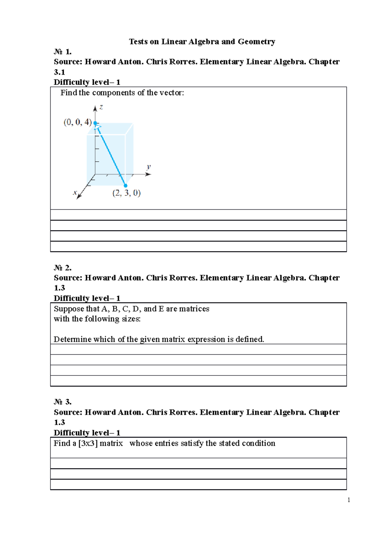 2. Linear Algebra and Geometry - Tests on Linear Algebra and Geometry ...