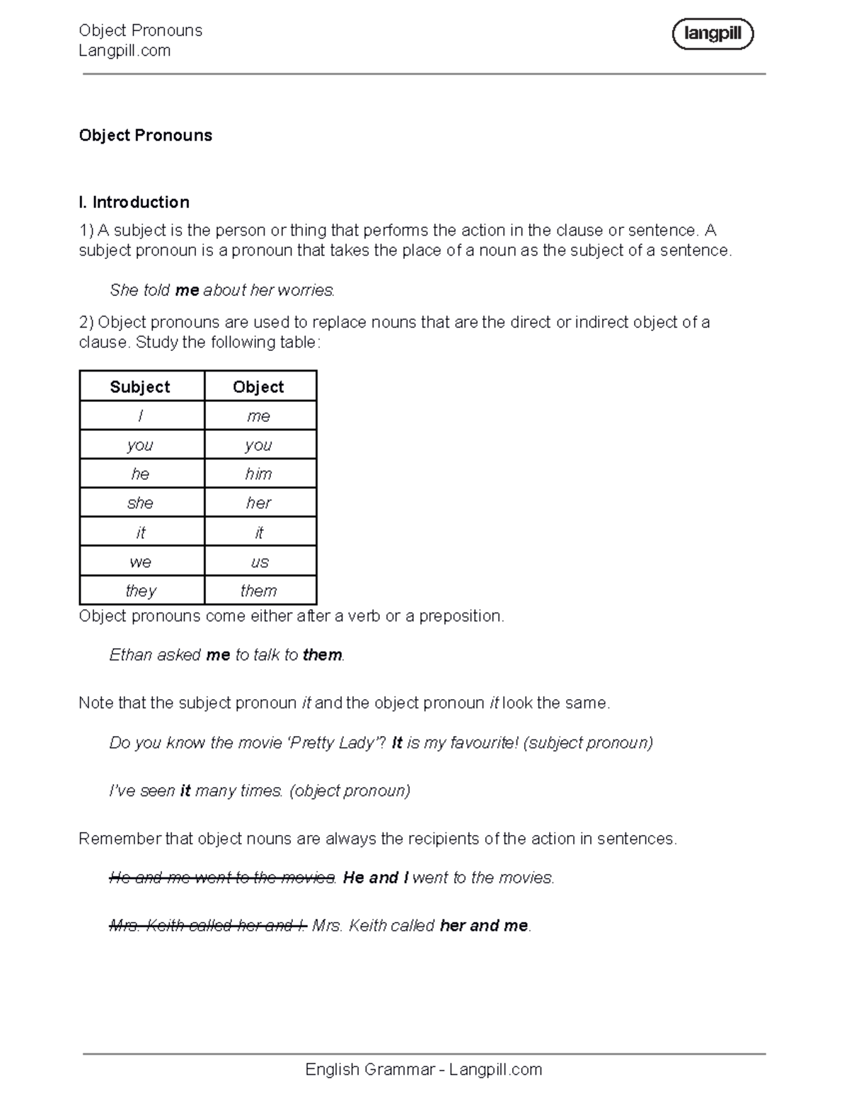 5.1 4. [Textbook] Object pronouns - Object Pronouns Langpill Object ...