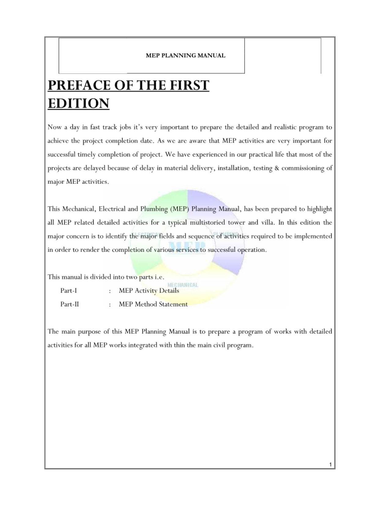 MEP planning & Method statement - Civil Engineering - Studocu