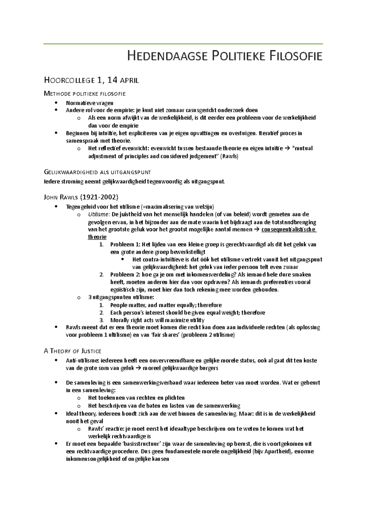 Hedendaagse Politieke Filosofie aantekeningen 1 (Automatisch opgeslagen ...