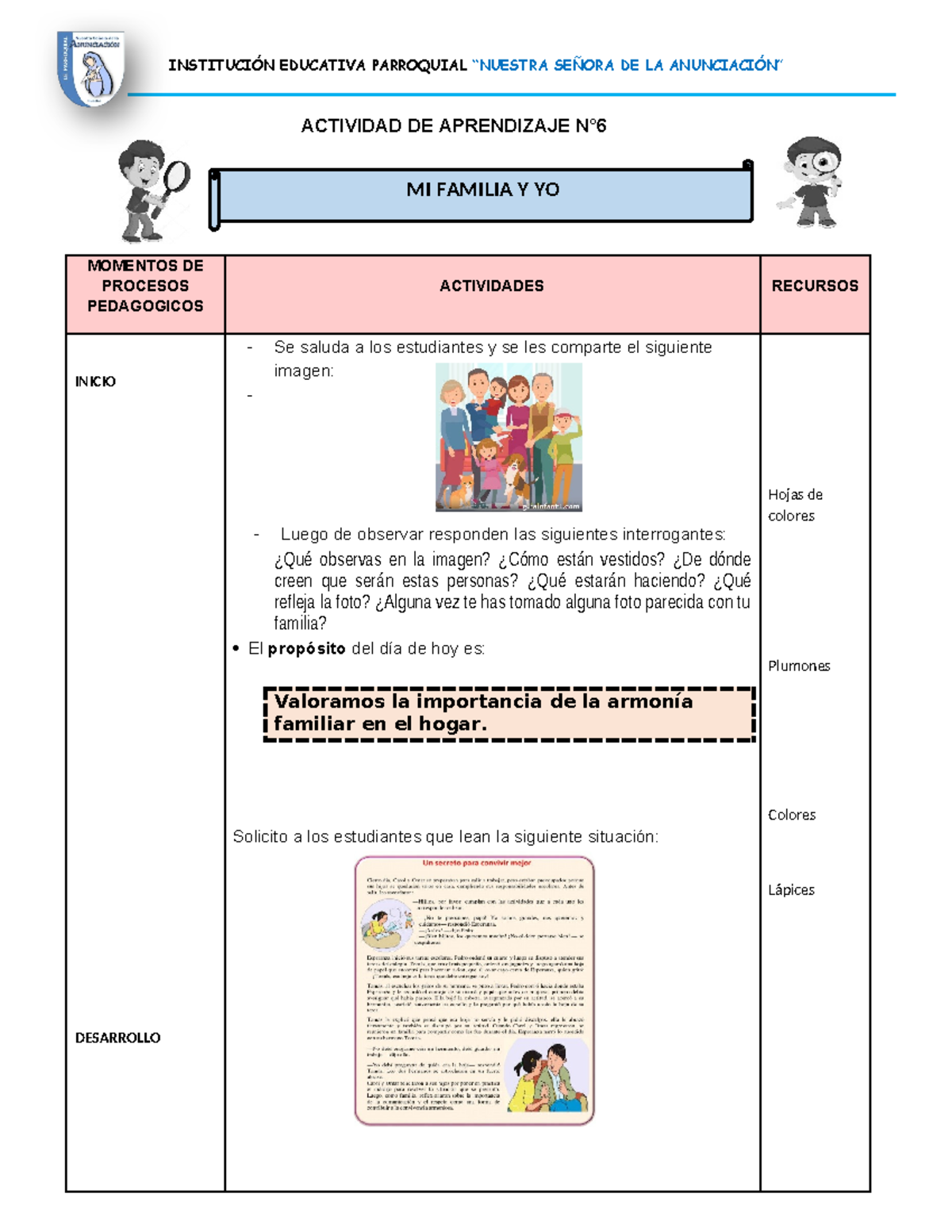 Sesión Mi familia y yo - ACTIVIDAD DE APRENDIZAJE N° MOMENTOS DE ...