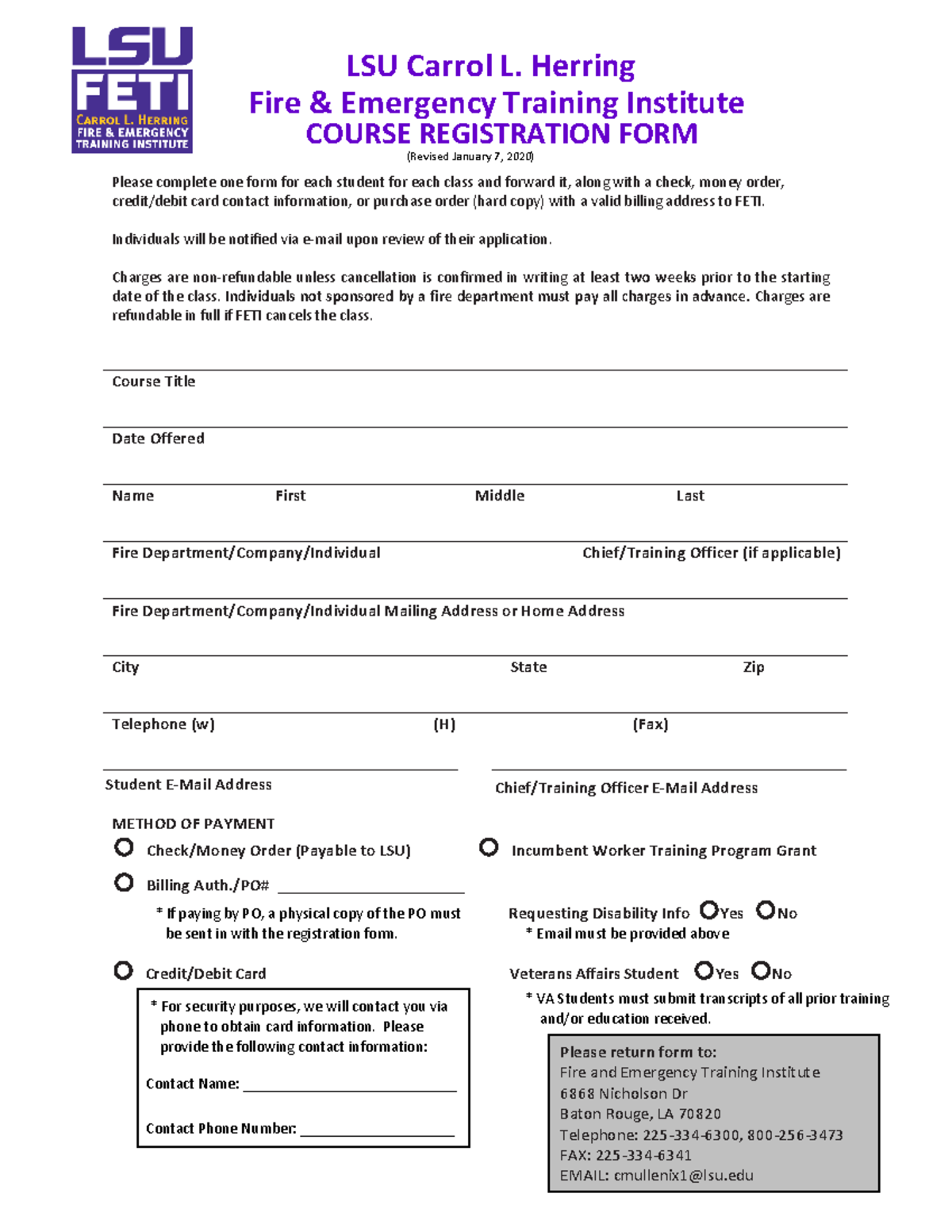 Registration form - Forms - LSU Carrol L. Herring Fire & Emergency ...