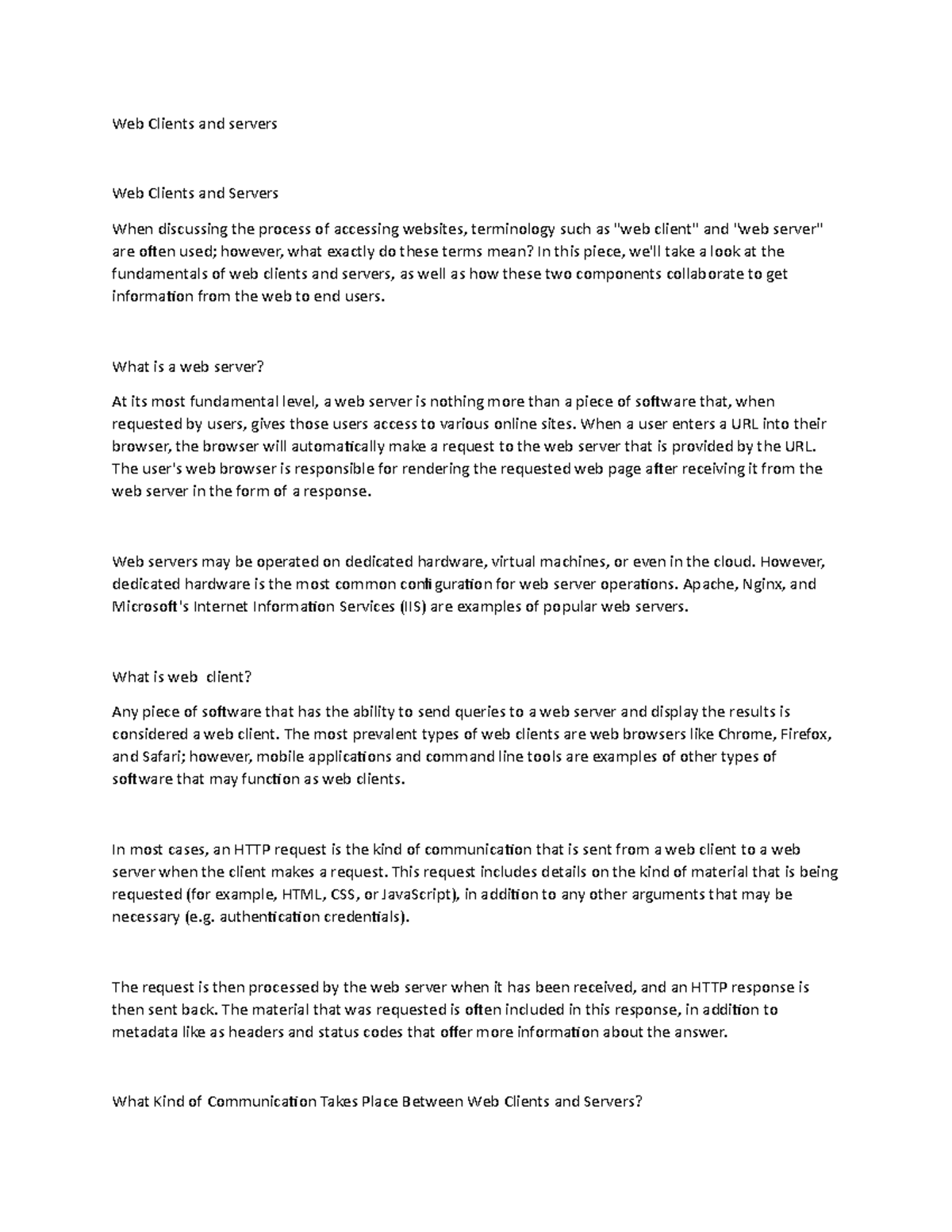 ASsignment 05 - Web Clients and servers Web Clients and Servers When ...