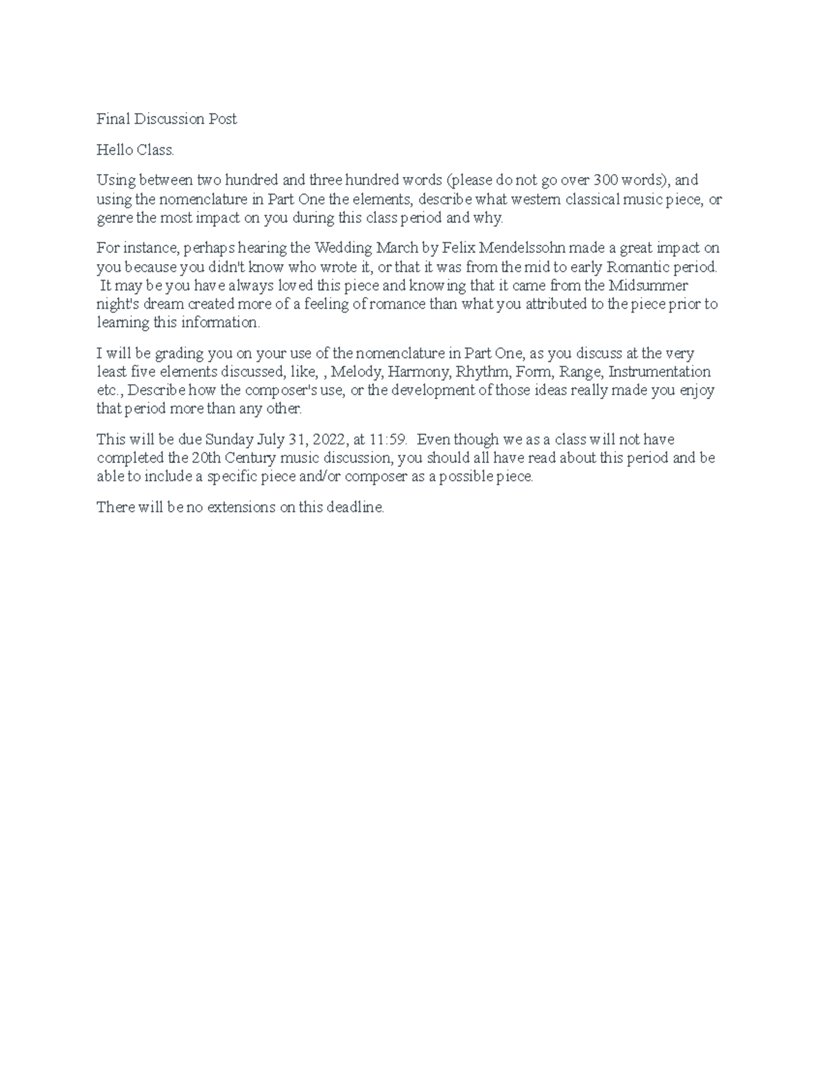 Final Discussion Post - With instructions and response - Final ...