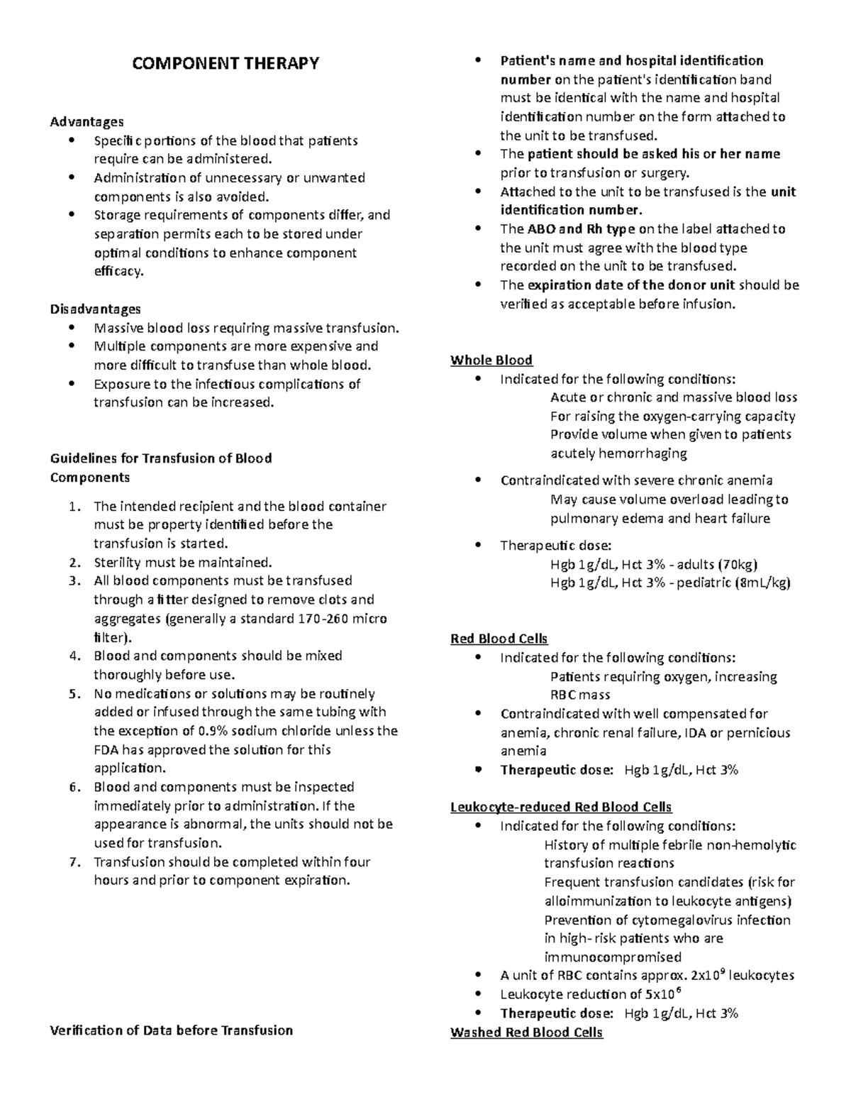 Component- Therapy - Lecture Notes extracted from Immunohematology ...