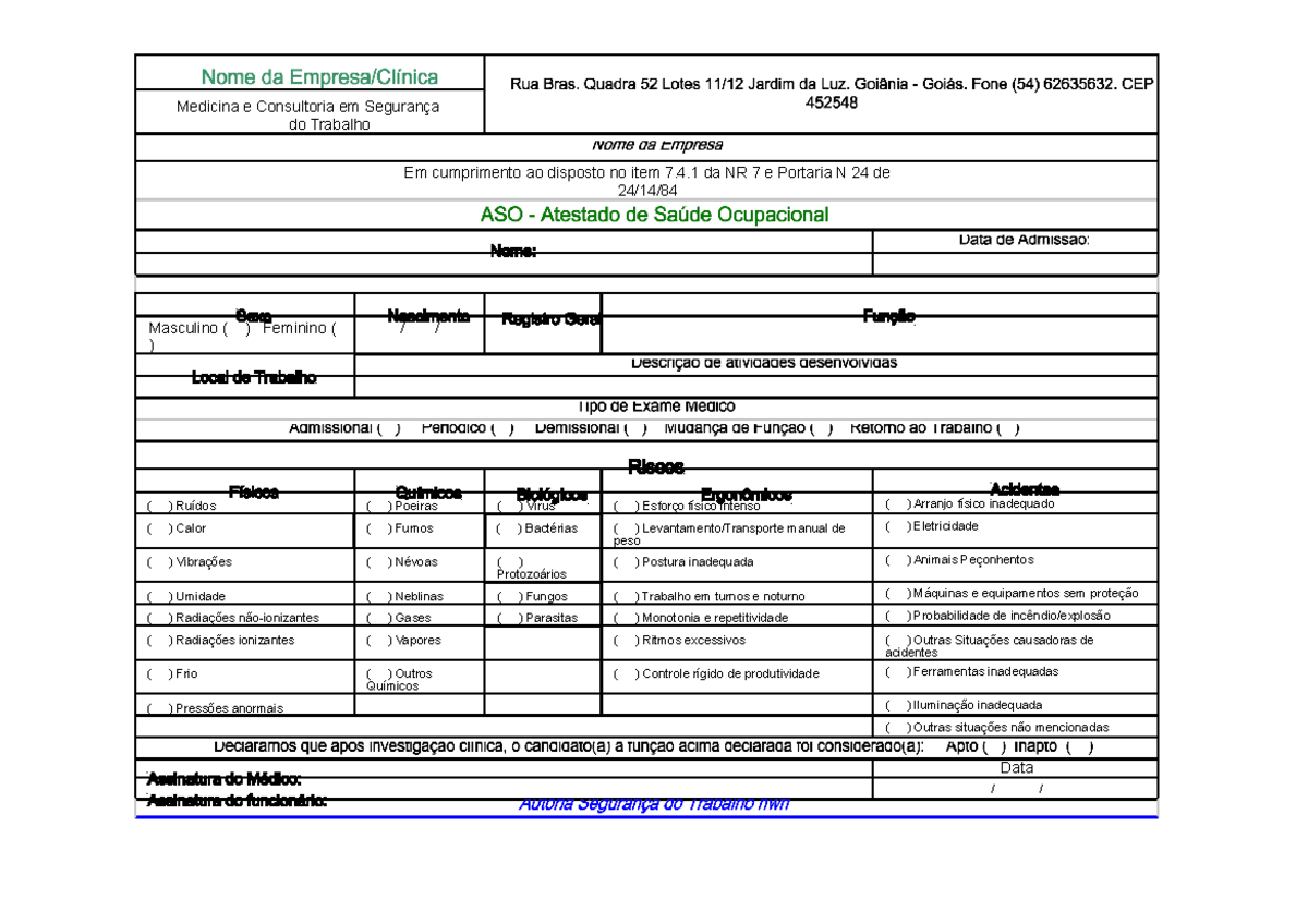 Modelo de aso - Plan1 (1) - Medicina e Consultoria em Segurança do ...