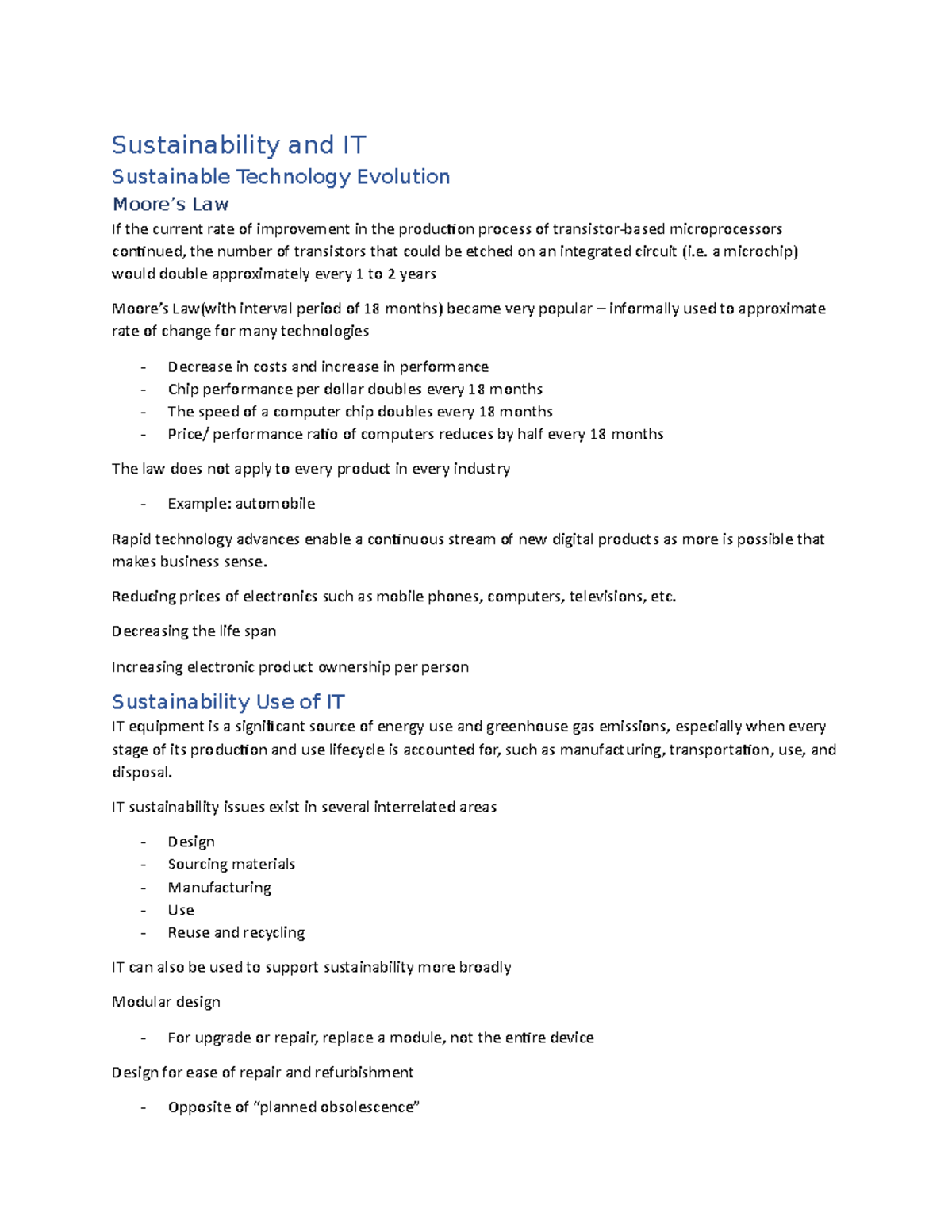 Class Notes - Lesson 5 - Sustainability and IT - Sustainability and IT ...