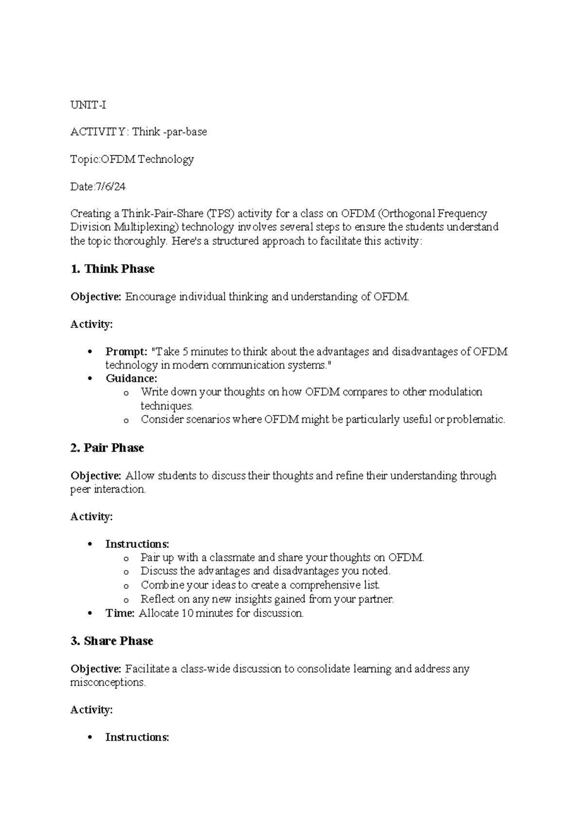 UNIT-1 activity 4 5g - Assignement - UNIT-I ACTIVITY: Think -par-base ...